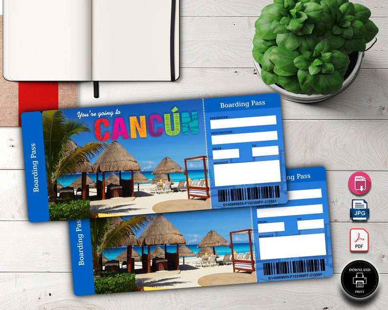 CANCUN Surprise Trip Gift Ticket. Boarding Pass. Trip Ticket. Vacation ...