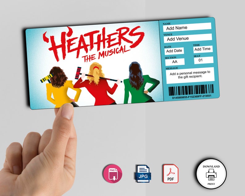 THE HEATHERS Broadway Surprise Ticket. Editable Musical - Etsy