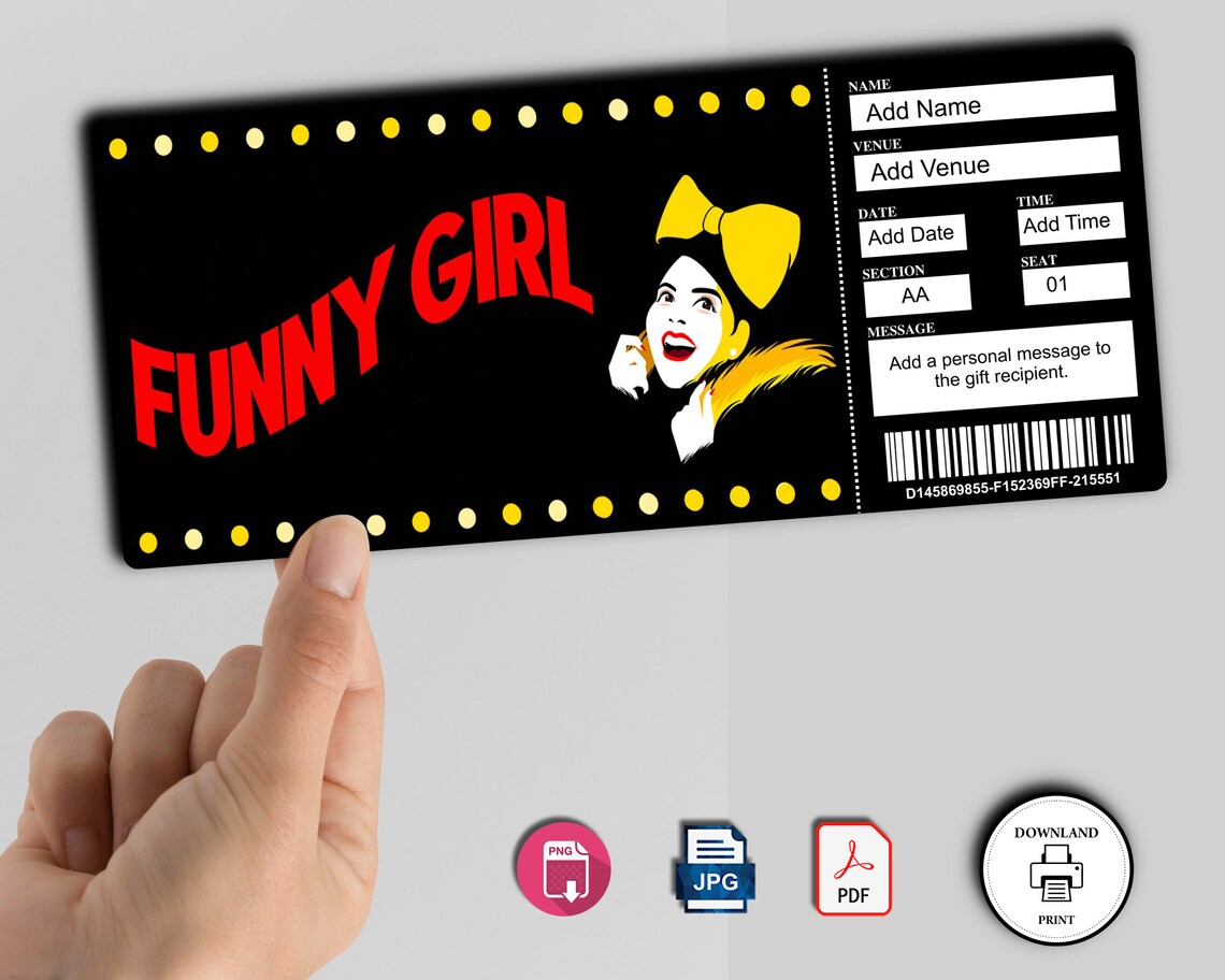 Funny Girl Broadway Surprise Ticket. Editable Musical Theatre - Etsy