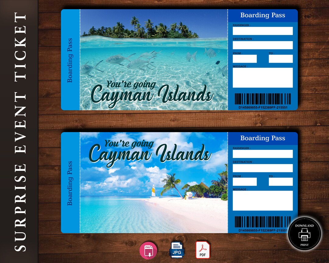 CAYMAN ISLANDS Surprise Trip Gift Ticket. Boarding Pass. Printable ...
