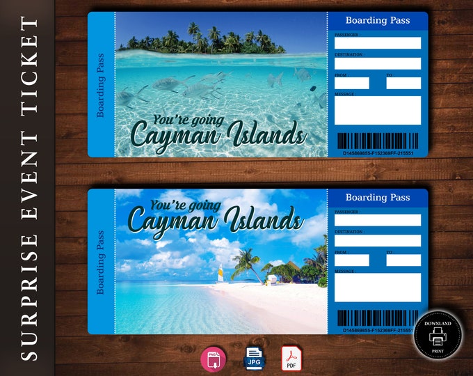 CAYMAN ISLANDS Surprise Trip Gift Ticket. Boarding Pass. Printable ...