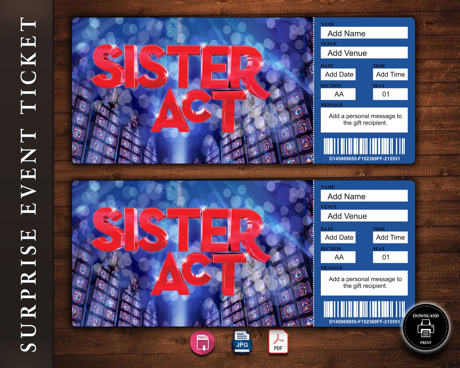 SISTER ACT Broadway Surprise Ticket. Editable Musical Theatre Faux ...