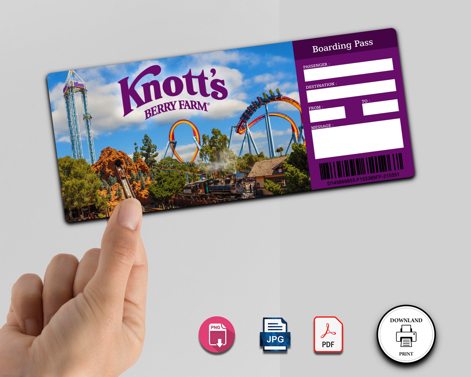 KNOTTS BERRY FARM Surprise Trip Tickets. Vacation Ticket. Mock Boarding ...