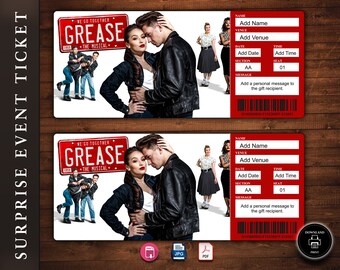 Editable Grease Broadway Ticket Template, Printable Ticket, Musical ...