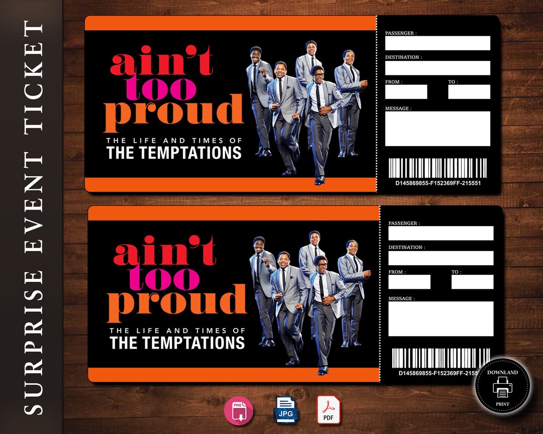 AINT TOO PROUD Broadway Surprise Ticket. Editable Musical Theatre Faux ...