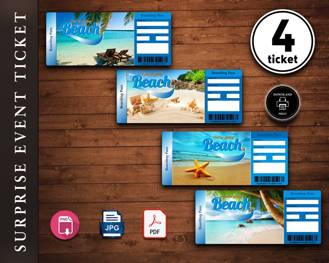 Beach Trip Ticket | Tropical Vacation Tickets Instant Download ...