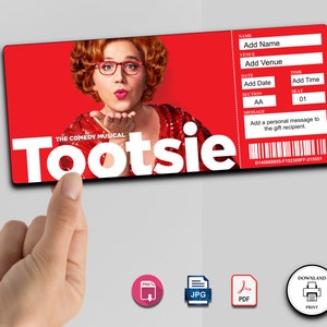 TOOTSIE Broadway Surprise Ticket. Editable Musical Theatre Faux Event Admission Souvenir ...