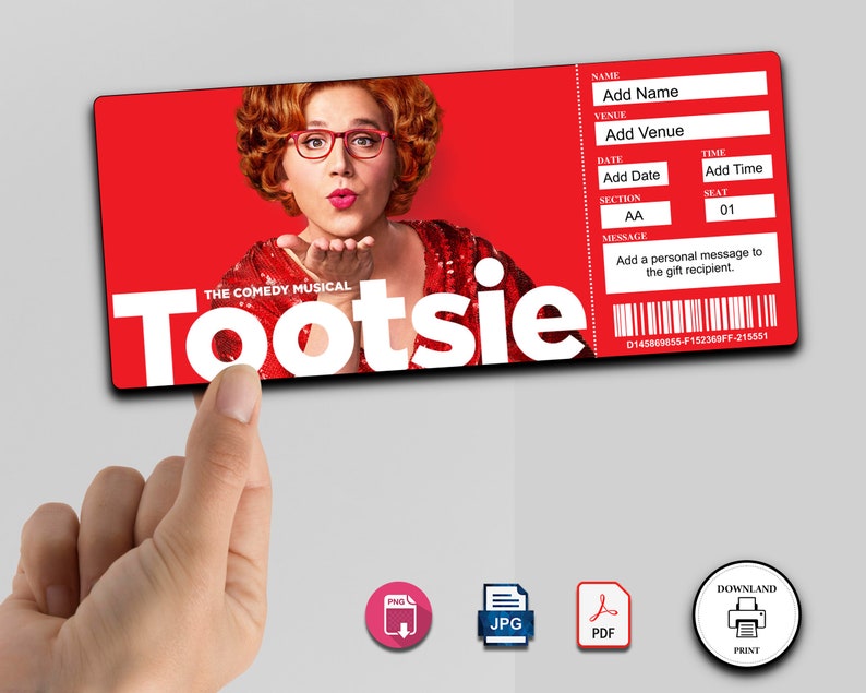 TOOTSIE Broadway Surprise Ticket. Editable Musical Theatre - Etsy