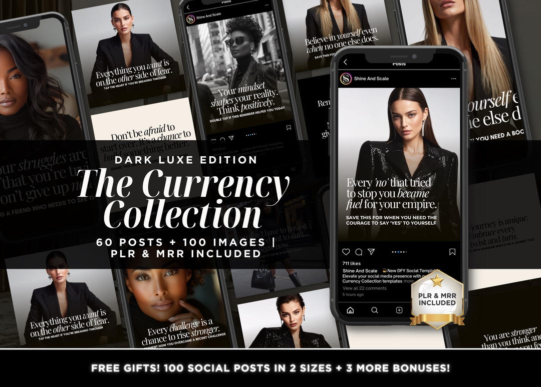 The Currency Collection: Dark Luxe Social Media Templates, 60 Instagram ...
