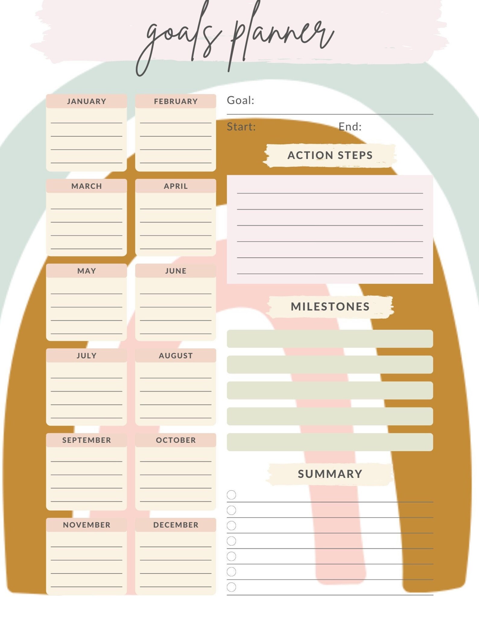 Year Goal Planner, Goal Setting Digital Planner | Printable Letter PDF ...