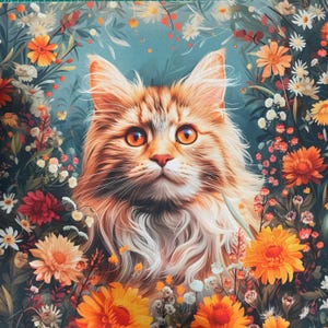 Ginger Cat in Flowers - Waterproof Fabric Panel for a Bag - Different ...