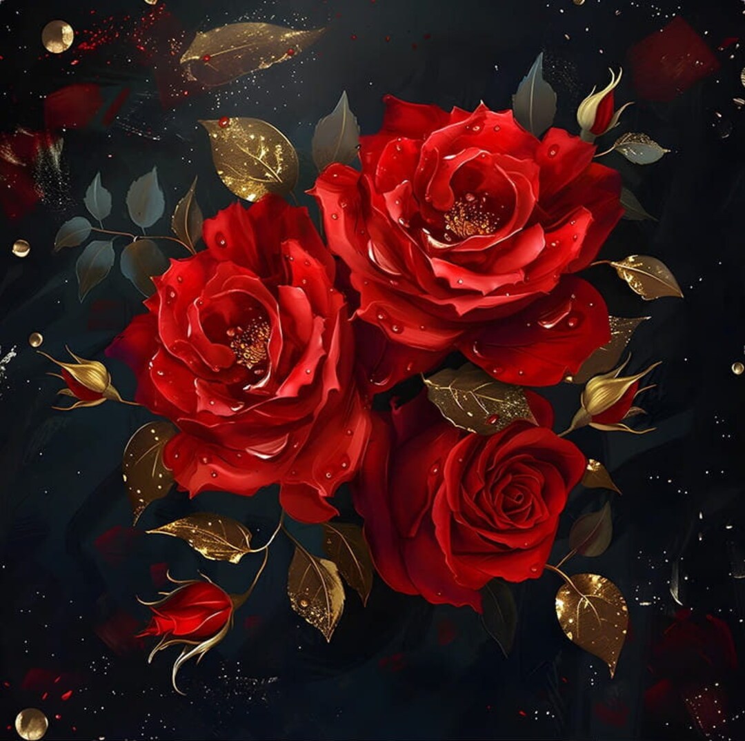 Red and Gold Roses I - Waterproof Fabric Panel for a Bag - 52x52 Cm - Etsy