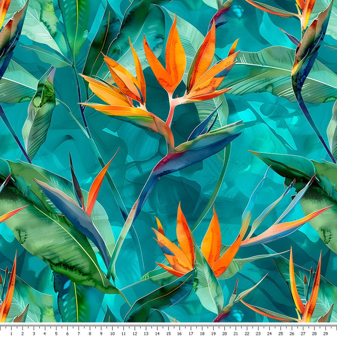 Strelitzia on a Turquoise Background - Waterproof Polyester Fabric PN-EN 71-3: 1998 - Etsy