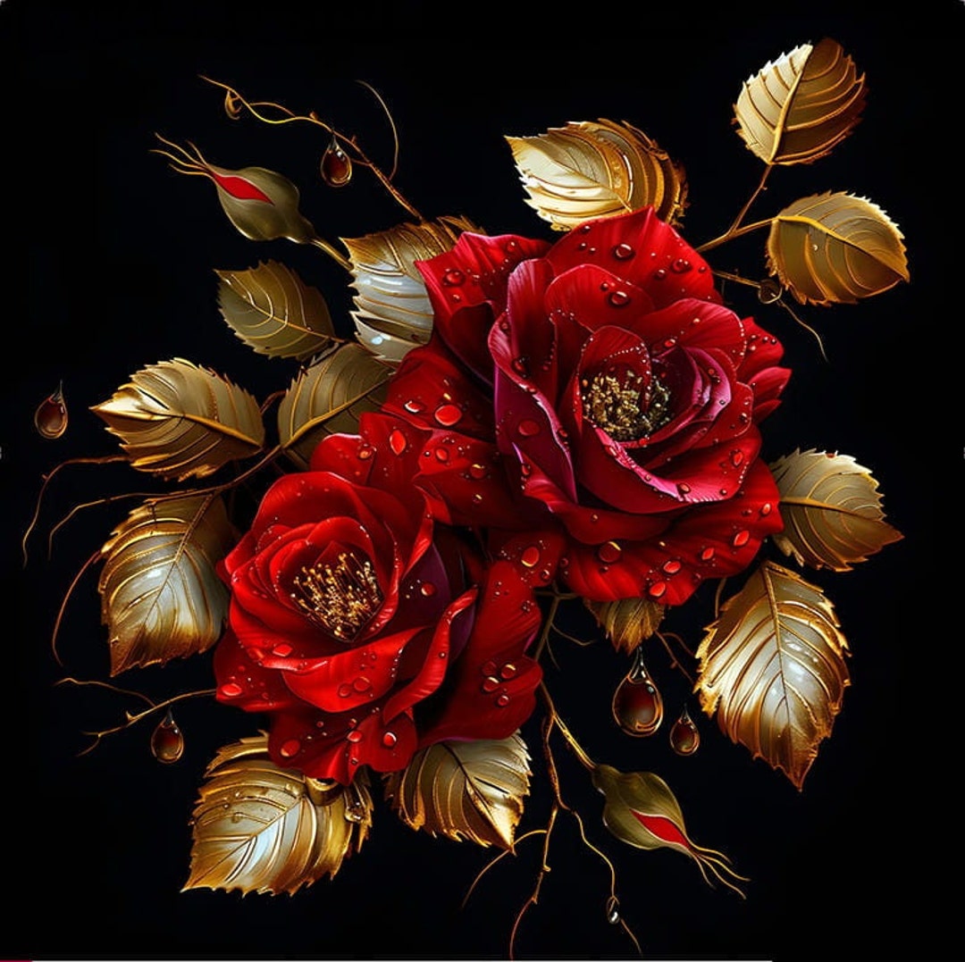 Red and Gold Roses III - Waterproof Fabric Panel for a Bag - 52x52 Cm ...