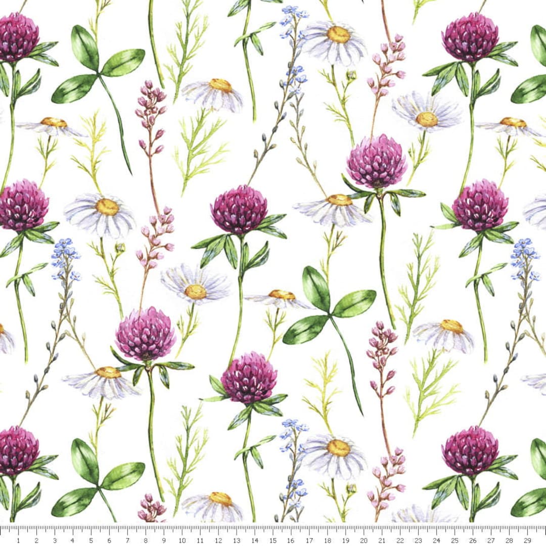 Clovers and Daisies - 100% Cotton Fabric - Etsy