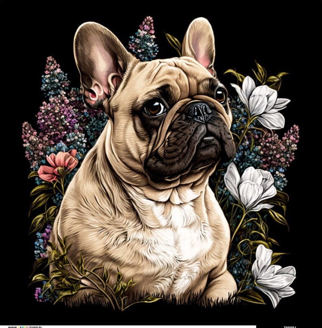Bulldog in the Flowers - Upholstery Velvet Panel - Fabric for a ...