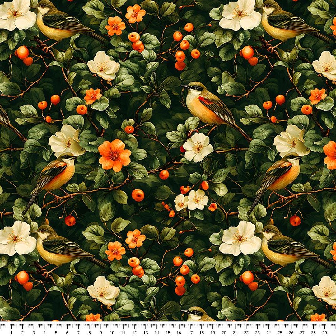 Upholstery Velvet - Birds in Flowers - Etsy