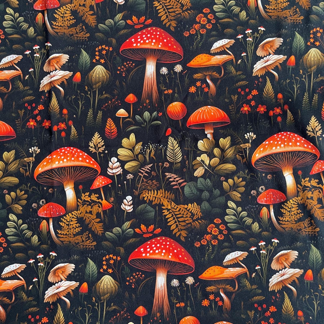 Toadstools in the Forest Jersey Cotton Fabric - Etsy