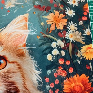 Ginger Cat in Flowers - Waterproof Fabric Panel for a Bag - Different ...