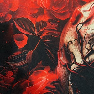 Skull With Red Roses - Waterproof Fabric Panel for a Bag - Different ...