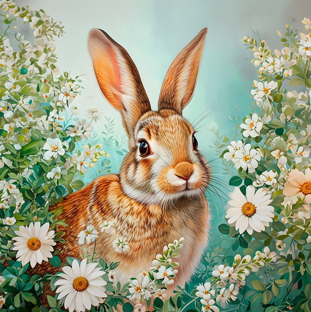 Bunny in Daisies 2 - Velvet Panel - Fabric for a Pillowcase - Different ...