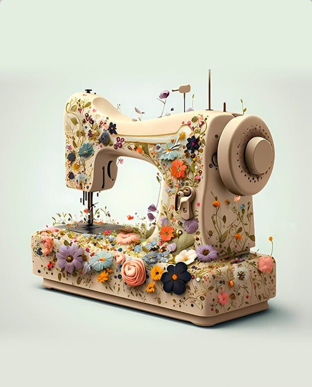 Sewing Machine With Flowers - Waterproof Fabric Panel for a Bag - Etsy