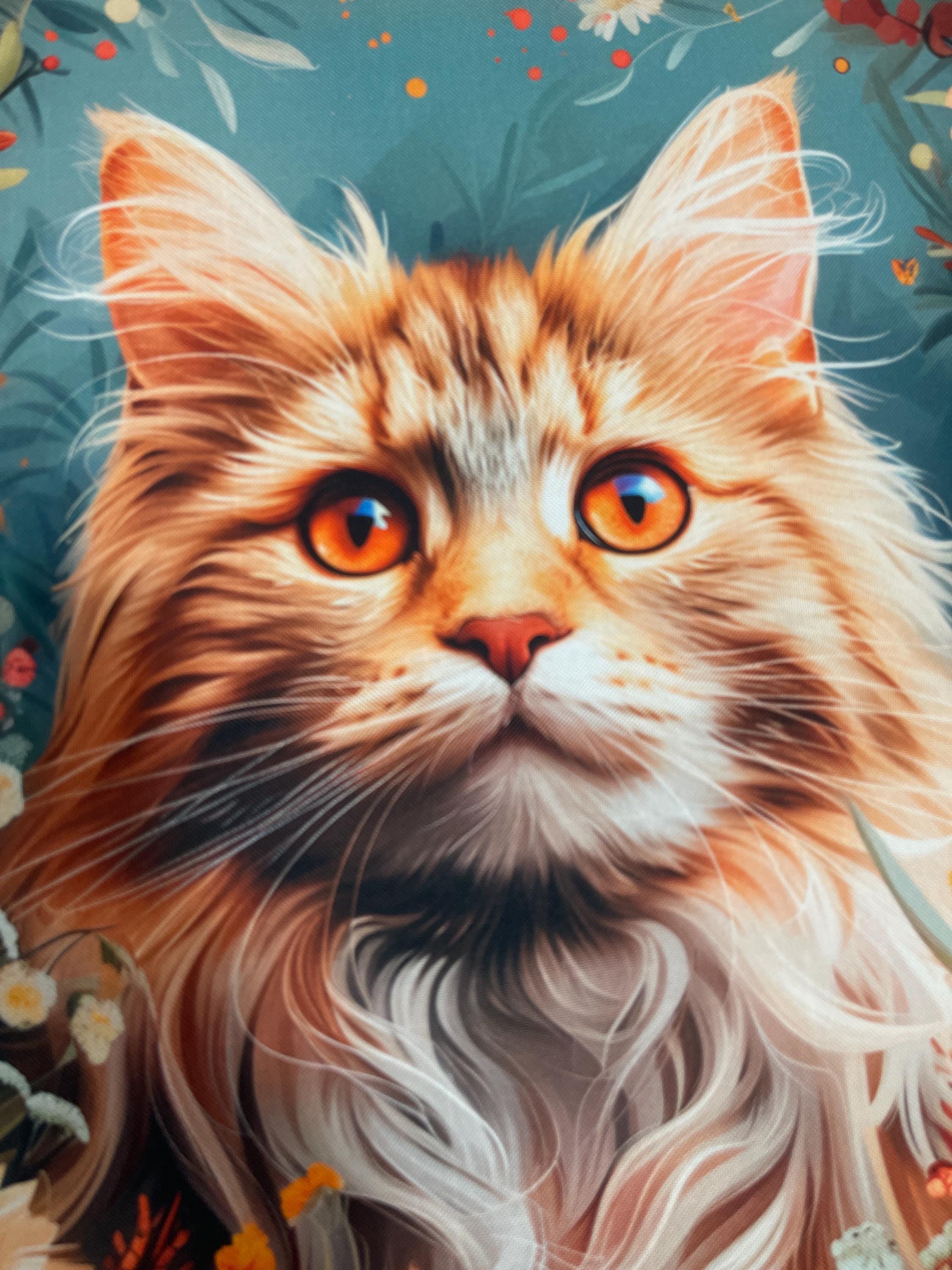 Ginger Cat in Flowers - Waterproof Fabric Panel for a Bag - Different ...
