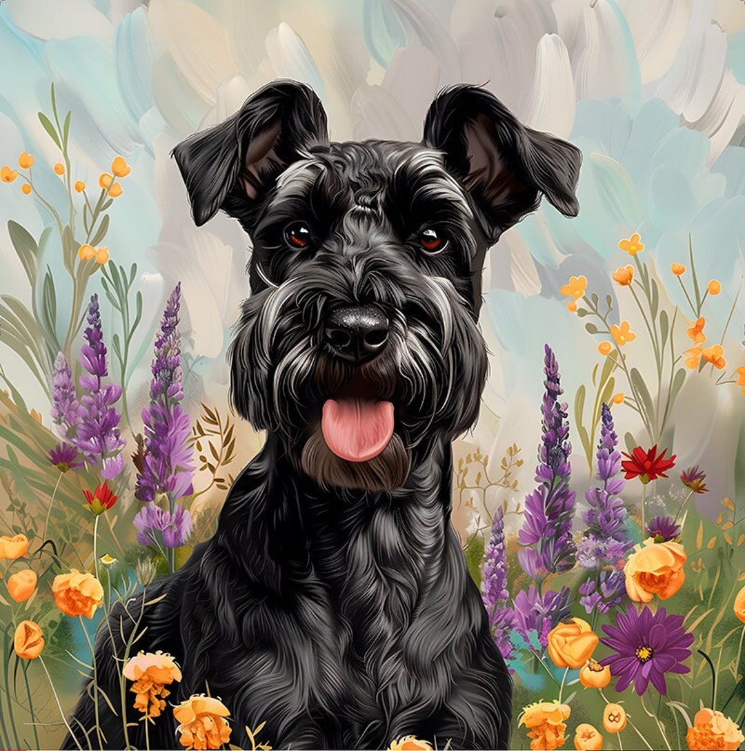 Schnauzer in the Flowers - Velvet Panel - Different Sizes - Fabric for ...