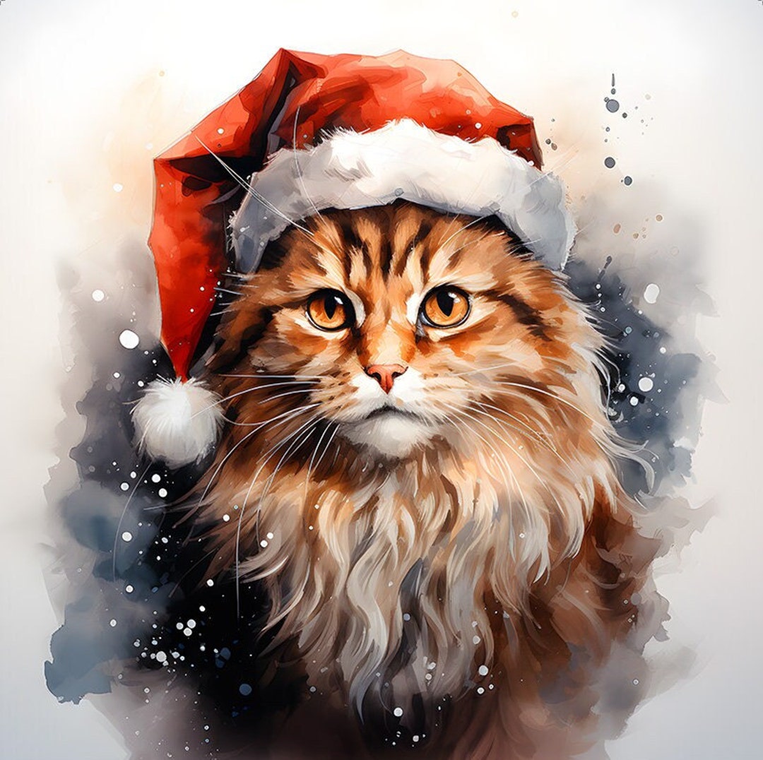 Watercolor Christmas Cat - Velvet Panel - Fabric for a Pillowcase ...