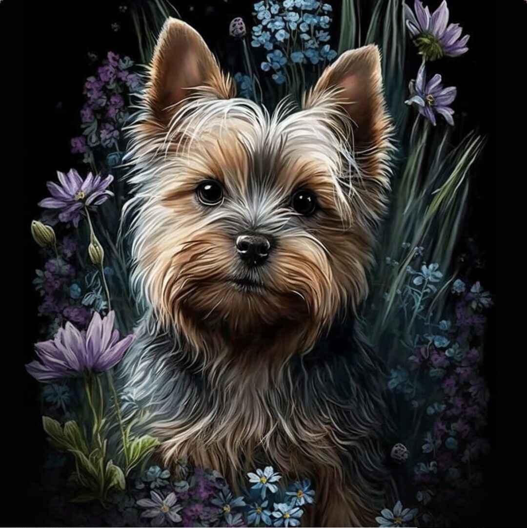 Yorkshire Terrier in Flowers -velvet Panel - Fabric for a Pillowcase ...