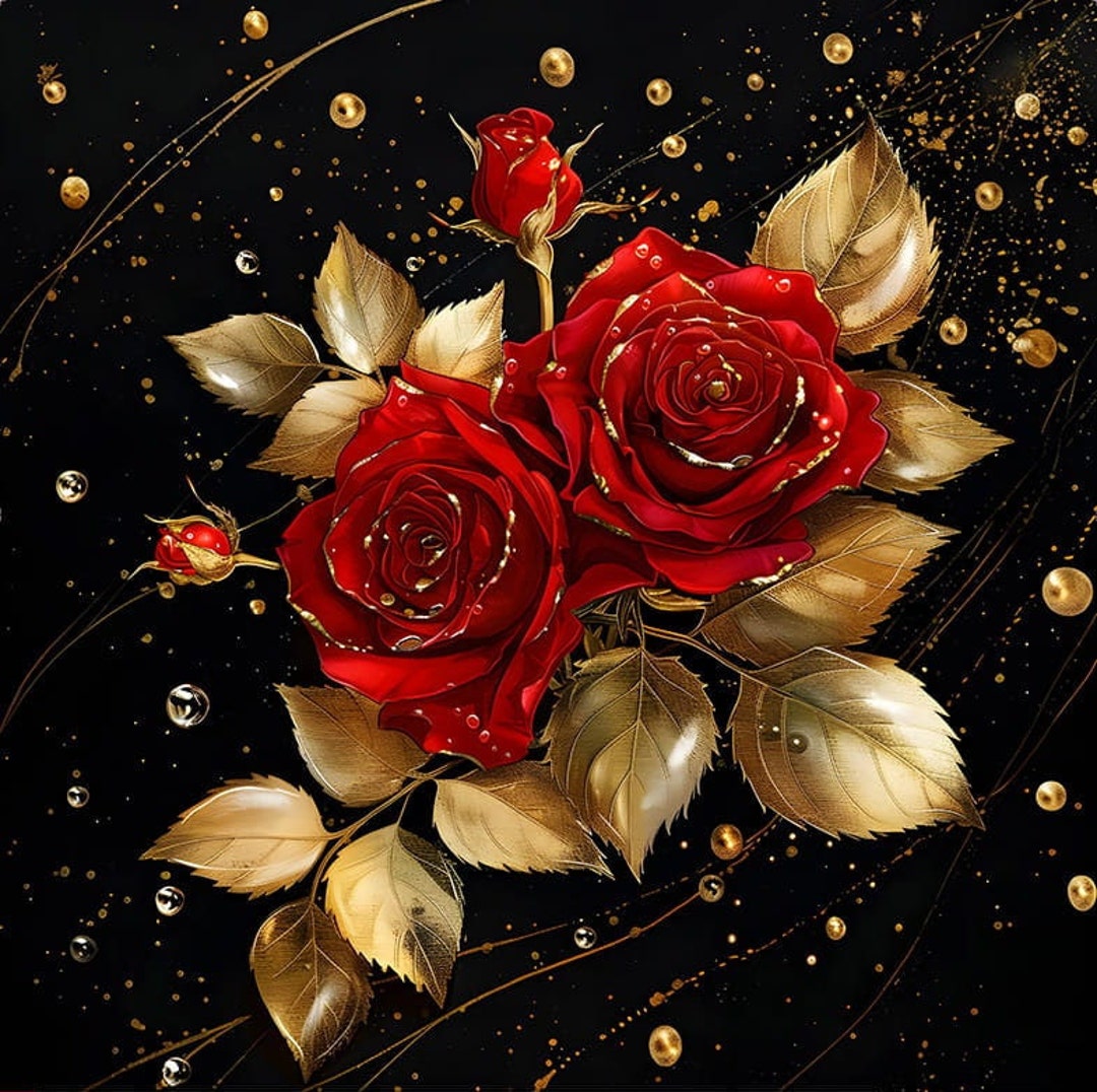 Red and Gold Roses II - Waterproof Fabric Panel for a Bag - 52x52 Cm - Etsy