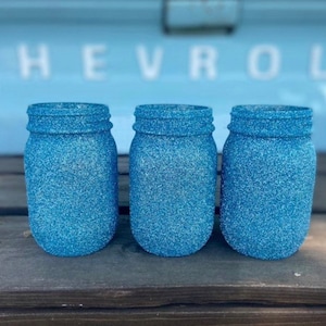 Blue Glitter Mason Jars - Etsy
