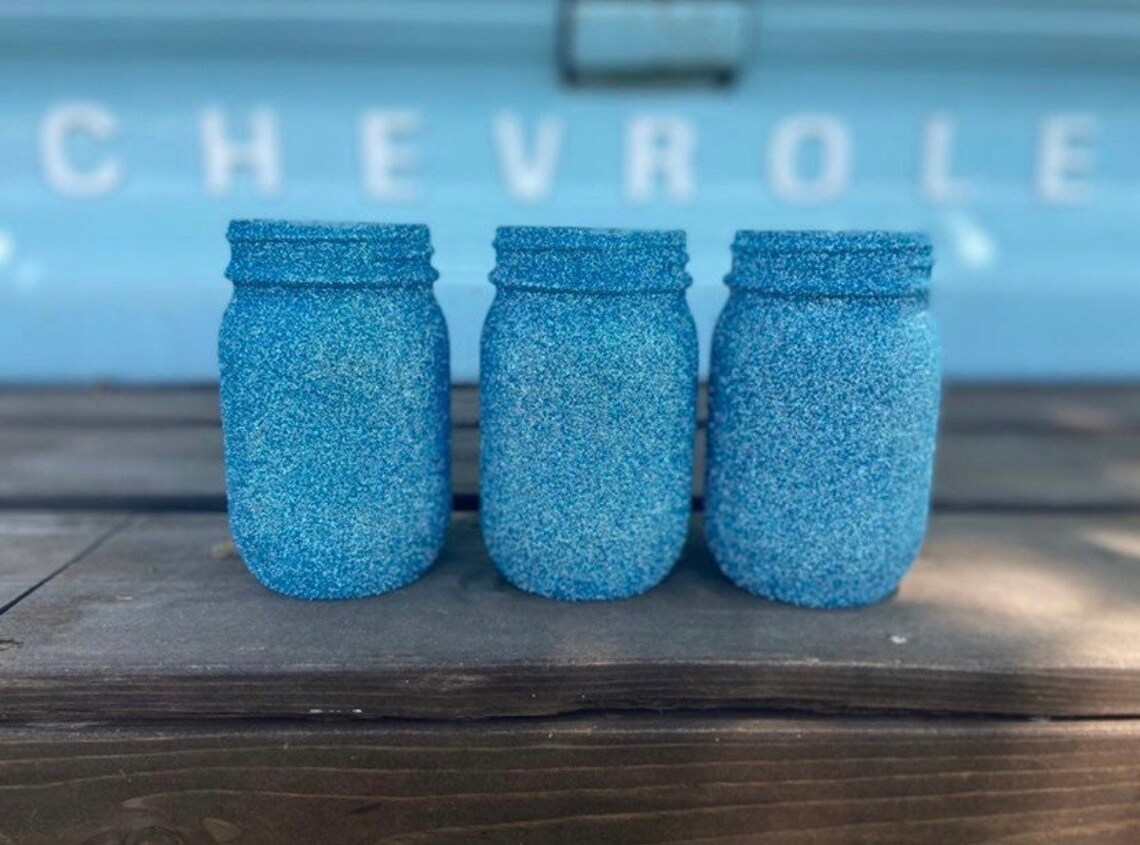 Blue Glitter Mason Jars - Etsy