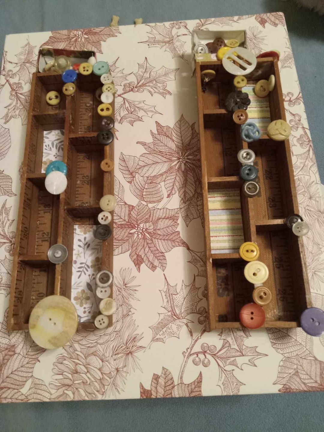 Shadowboxes ,pair,vintage Rulers /buttons - Etsy