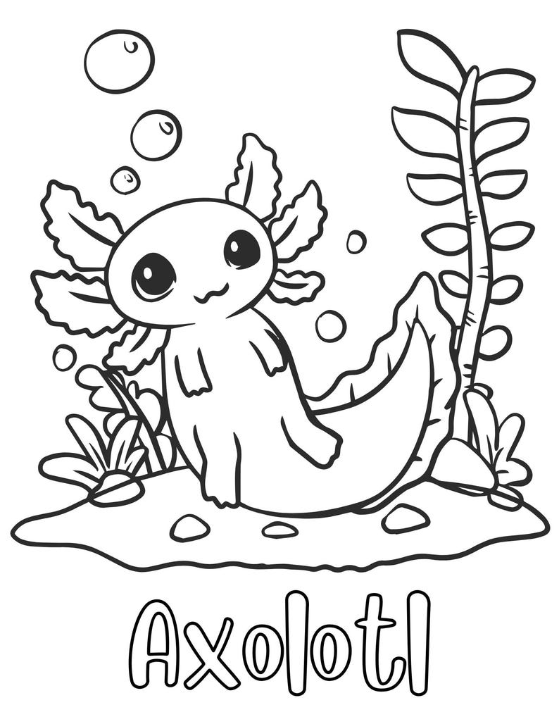 Axolotl Coloring Page, DIGITAL DOWNLOAD, Printable Coloring Page - Etsy