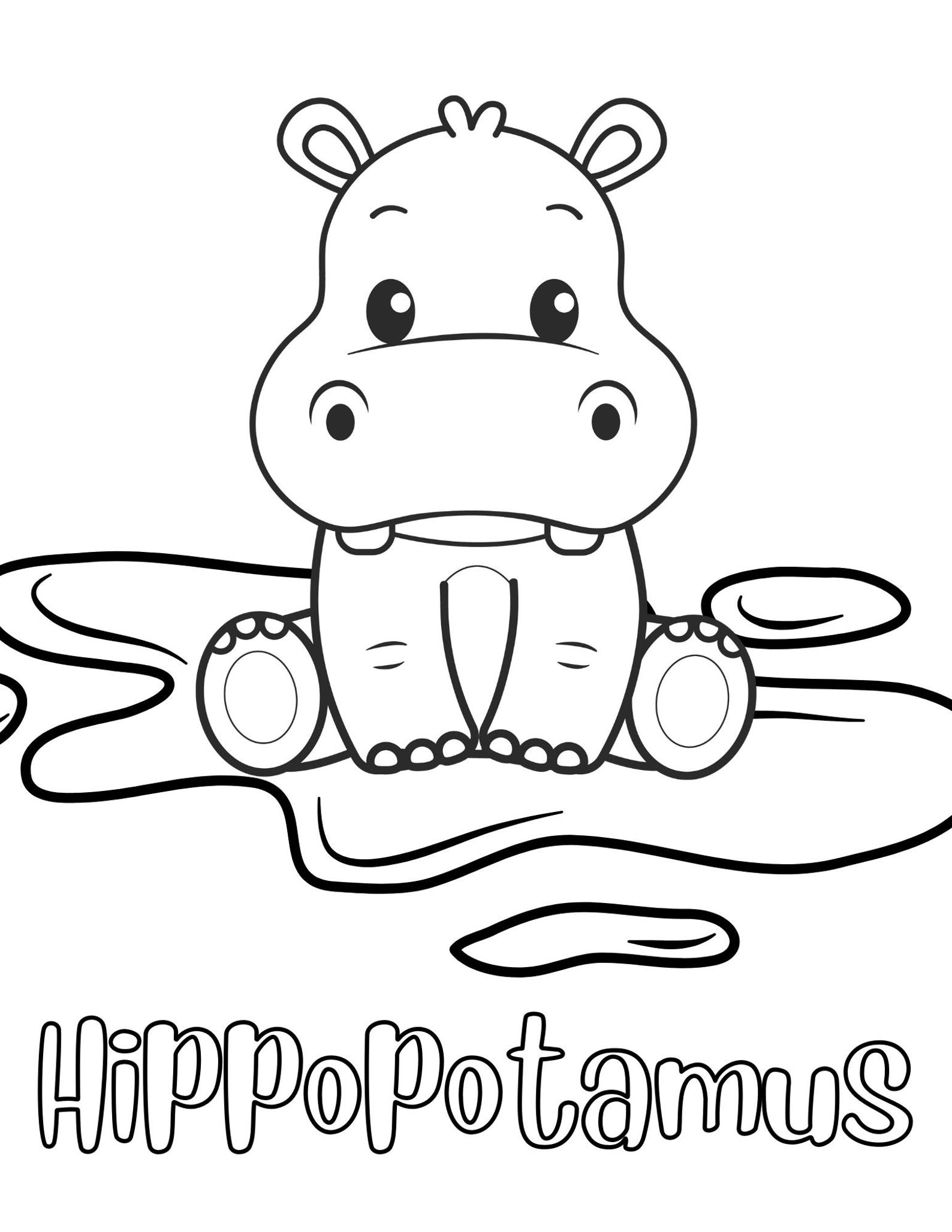 Hippopotamus Coloring Page, DIGITAL DOWNLOAD, Printable Coloring Page ...