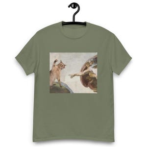 Funny Cat Meme Renaissance Michelangelo Creation Painting Funny Shirt ...