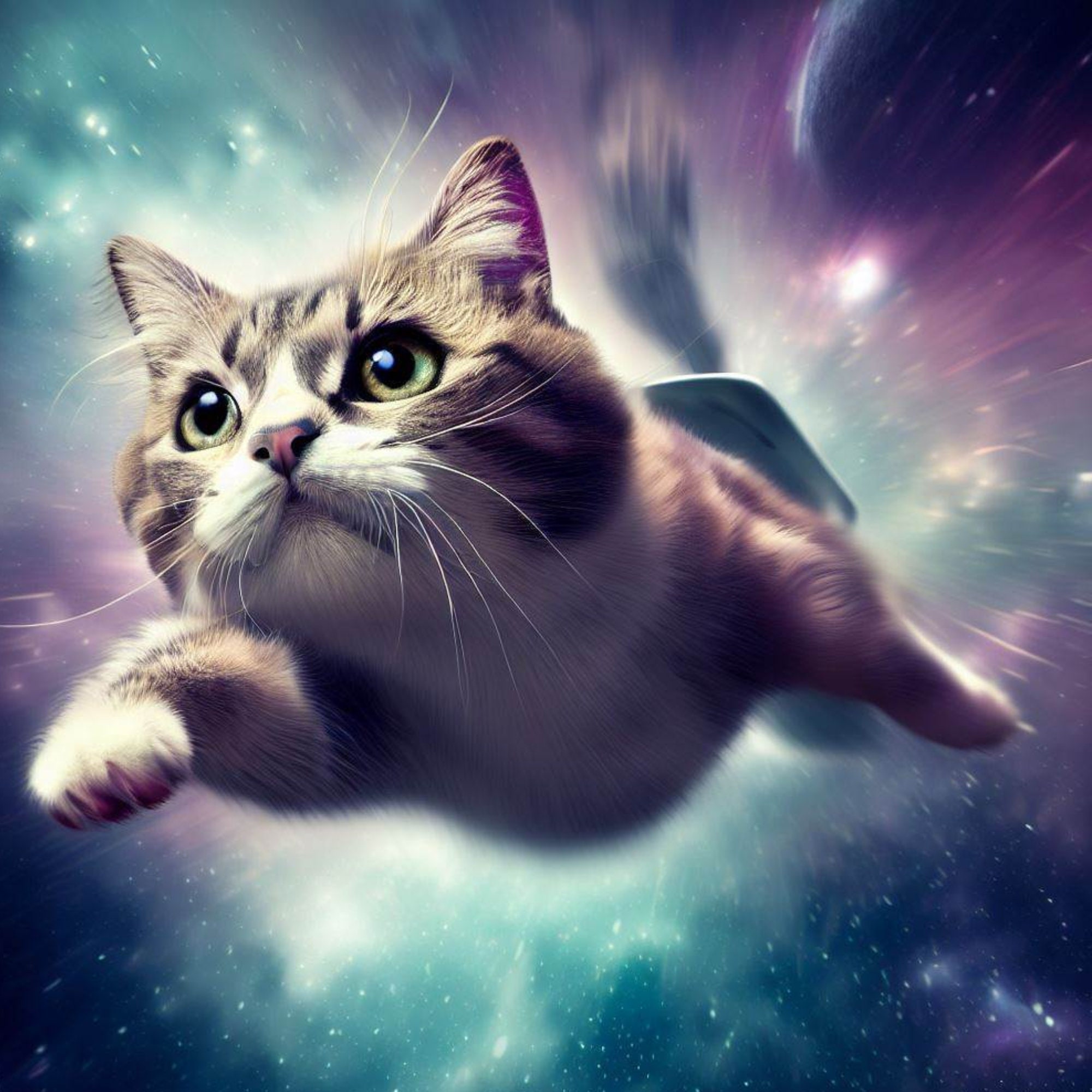 4 Cosmic Cats: Unique Art - Cat Flying Through Space, Funny, Sci Fi ...