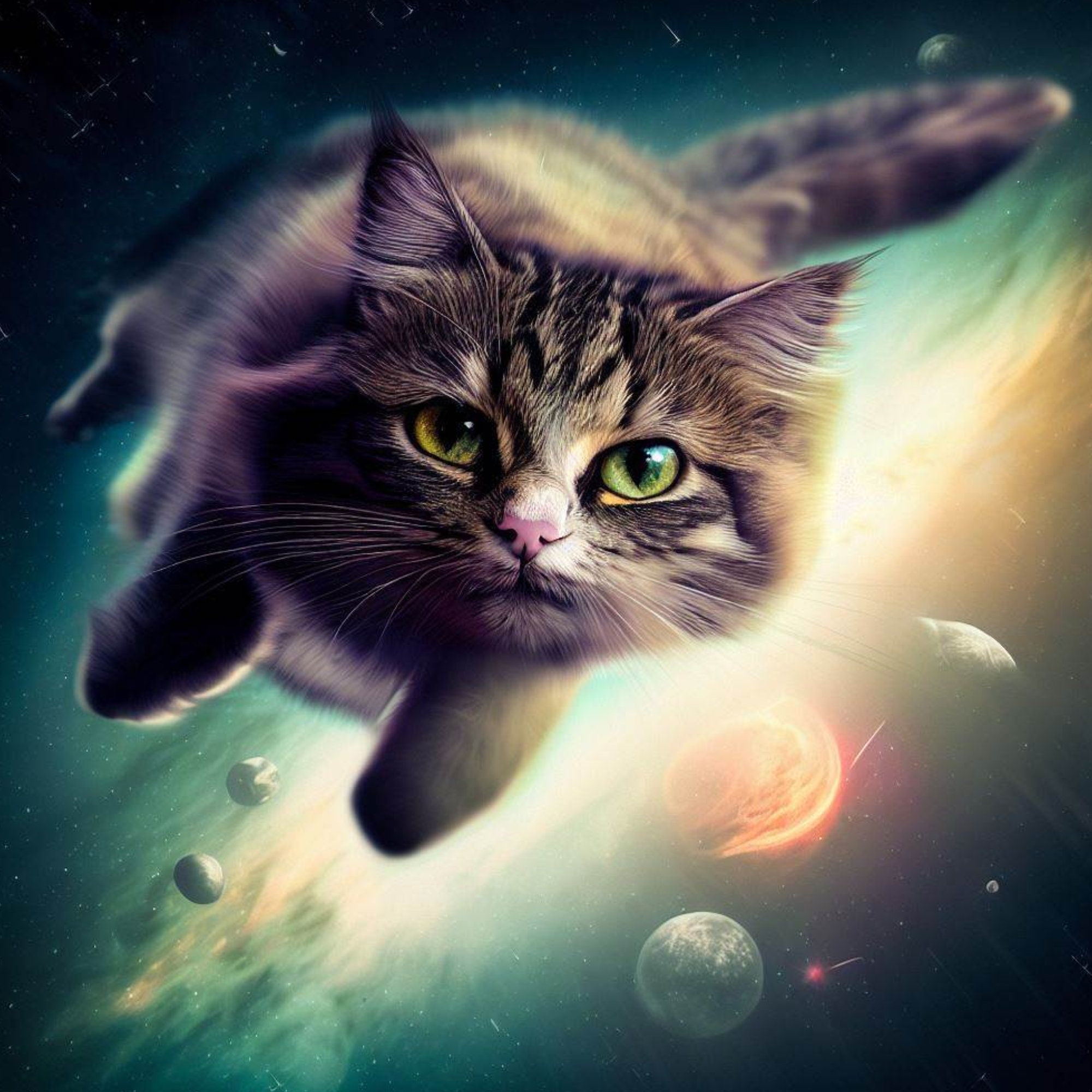 4 Cosmic Cats: Unique Art - Cat Flying Through Space, Funny, Sci Fi ...