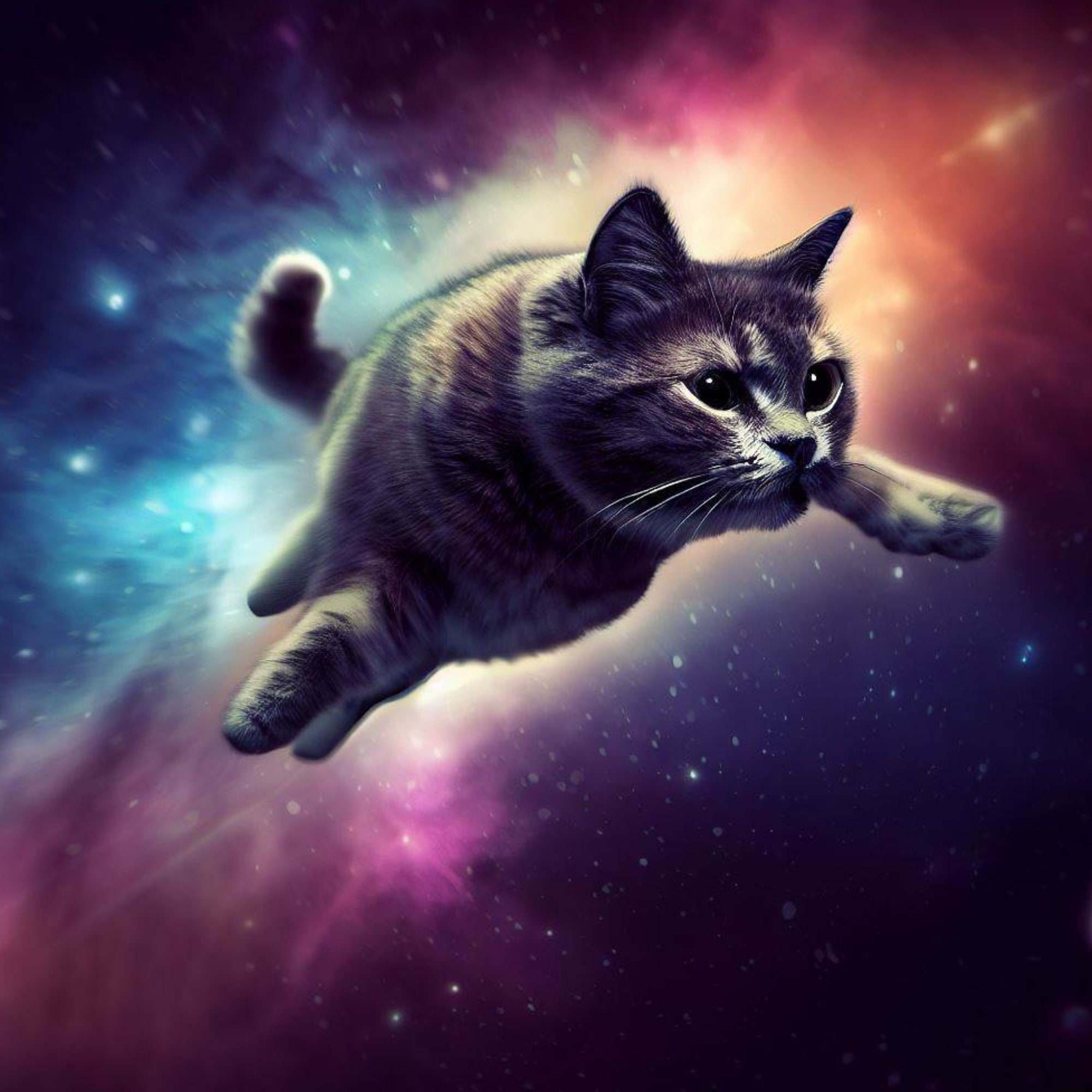 4 Cosmic Cats: Unique Art - Cat Flying Through Space, Funny, Sci Fi ...