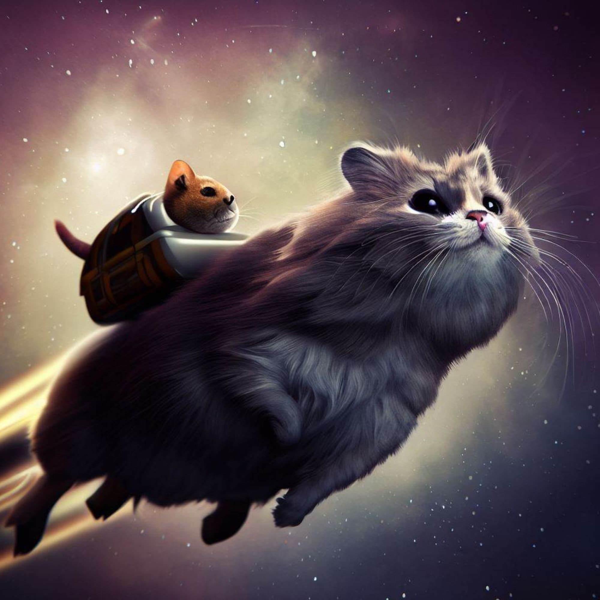 4 Cosmic Cats: Unique Art - Cat Flying Through Space, Funny, Sci Fi ...