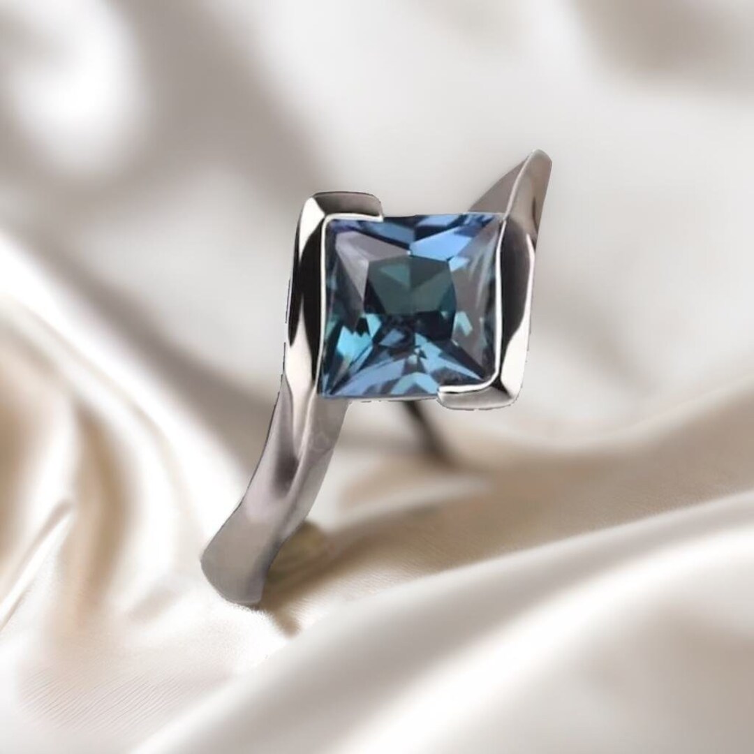 Princess Cut Alexandrite Ring Simple Engagement Ring Silver Bypass June ...