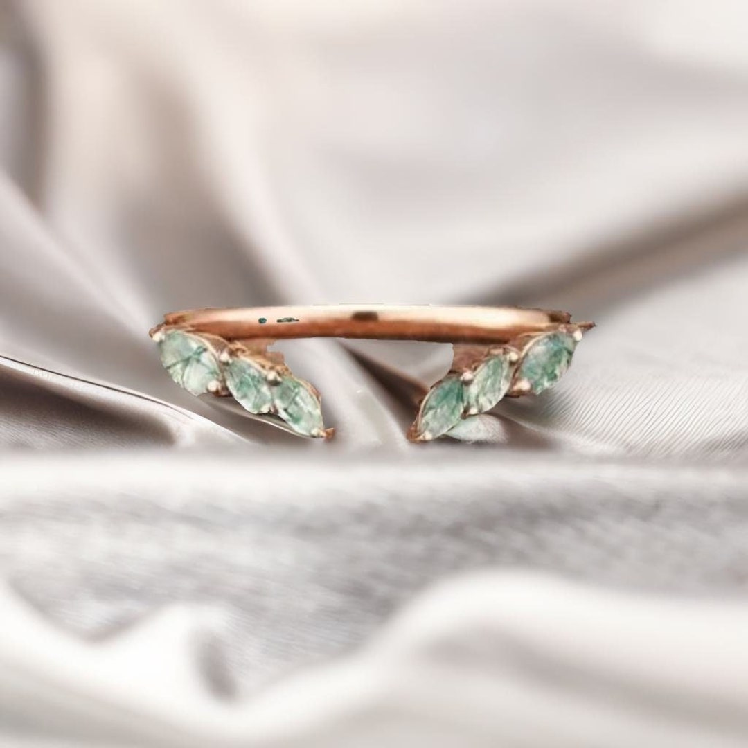 Unique Moss Agate Open Wedding Band Natural Moss Agate Curved Stacking ...