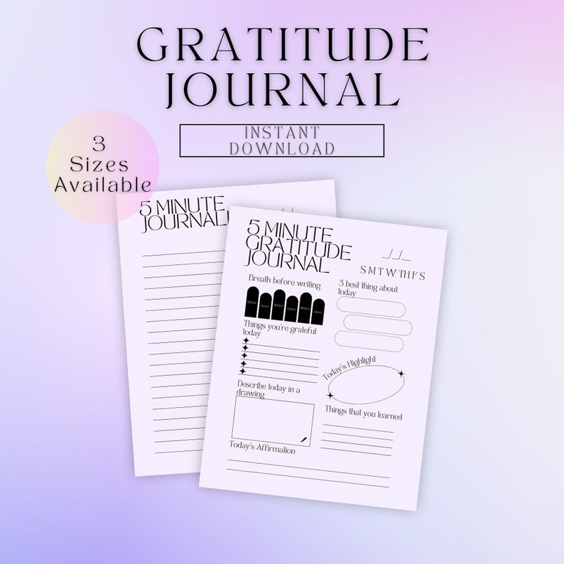 Daily Gratitude Journal PDF, Printable, 5 Min Gratitude Journal ...