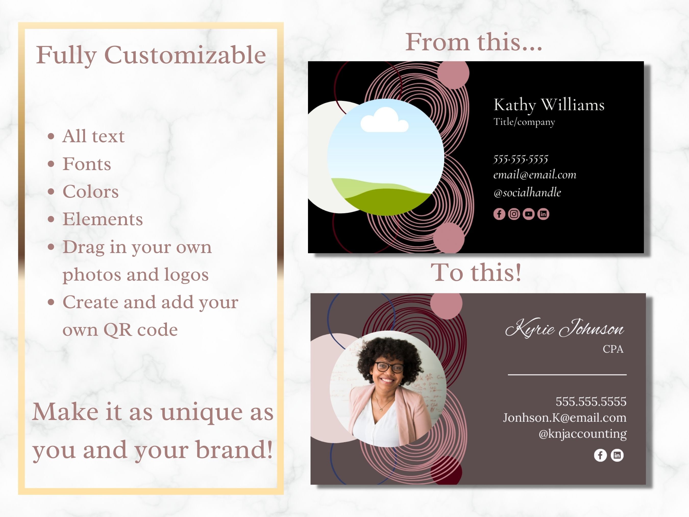 Editable Business Card Template, Premade Business Cards, Printable ...