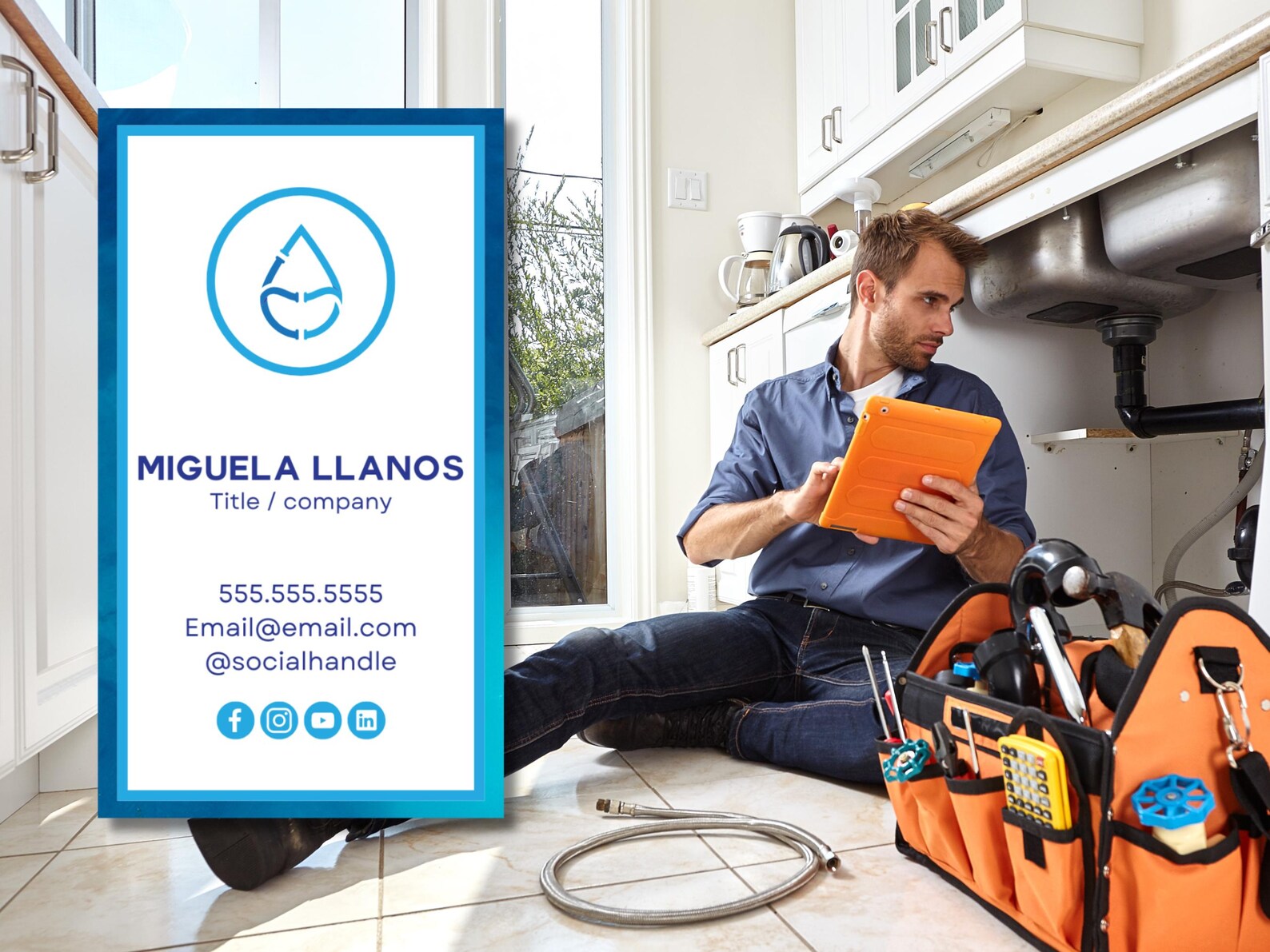 Plumber Business Card Template: DIY Printable Calling Card (canva ...