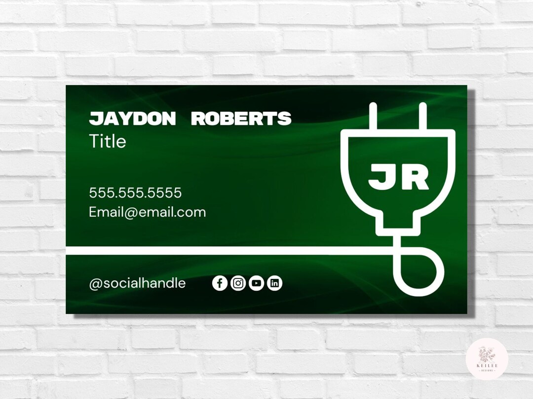Electrician Business Card Template: Modern Green Design (canva Editable ...