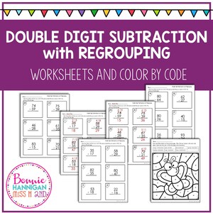 Double Digit Subtraction Regrouping Worksheets | Color by Code Activity ...