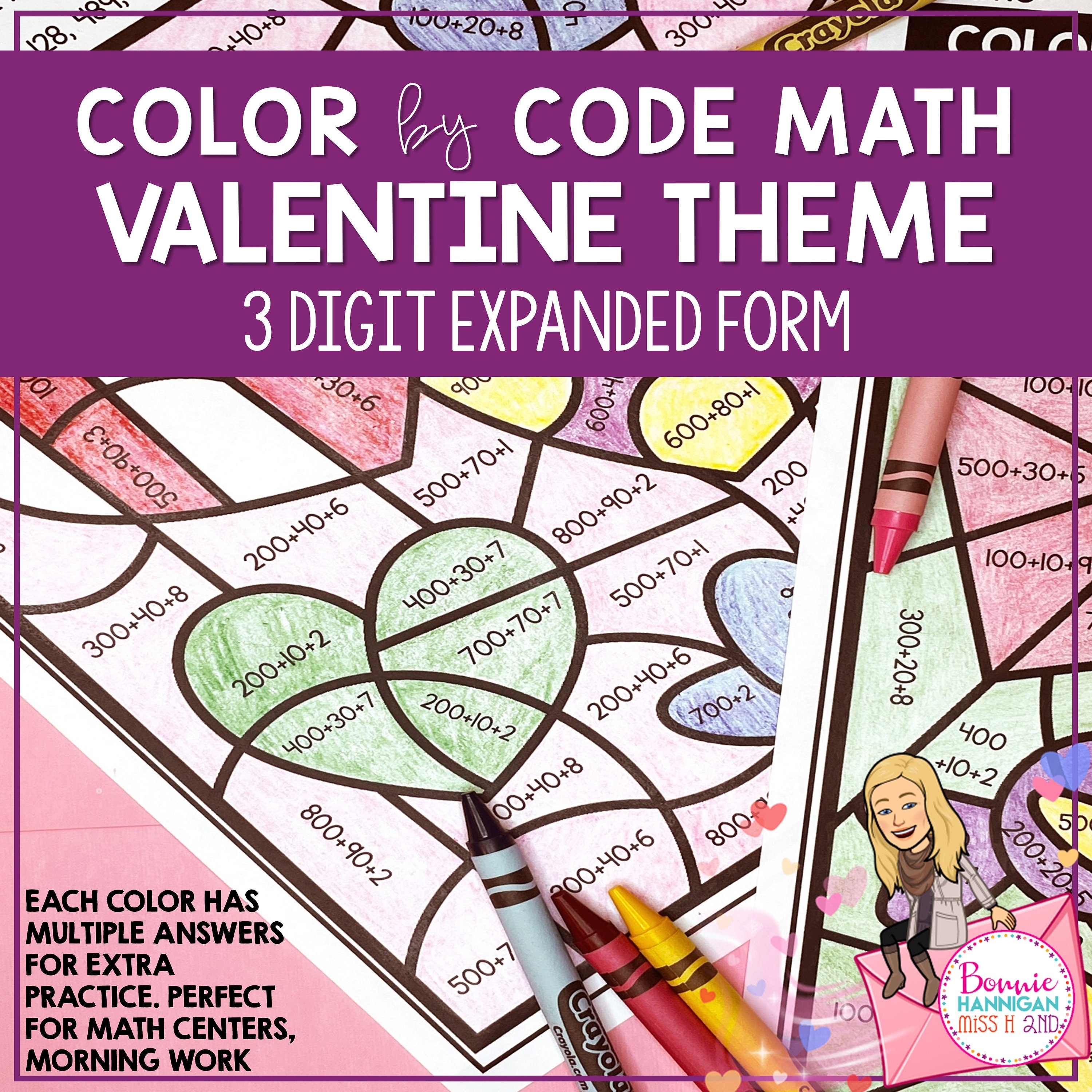 Color by Code Math Expanded Form Valentine Theme - Etsy