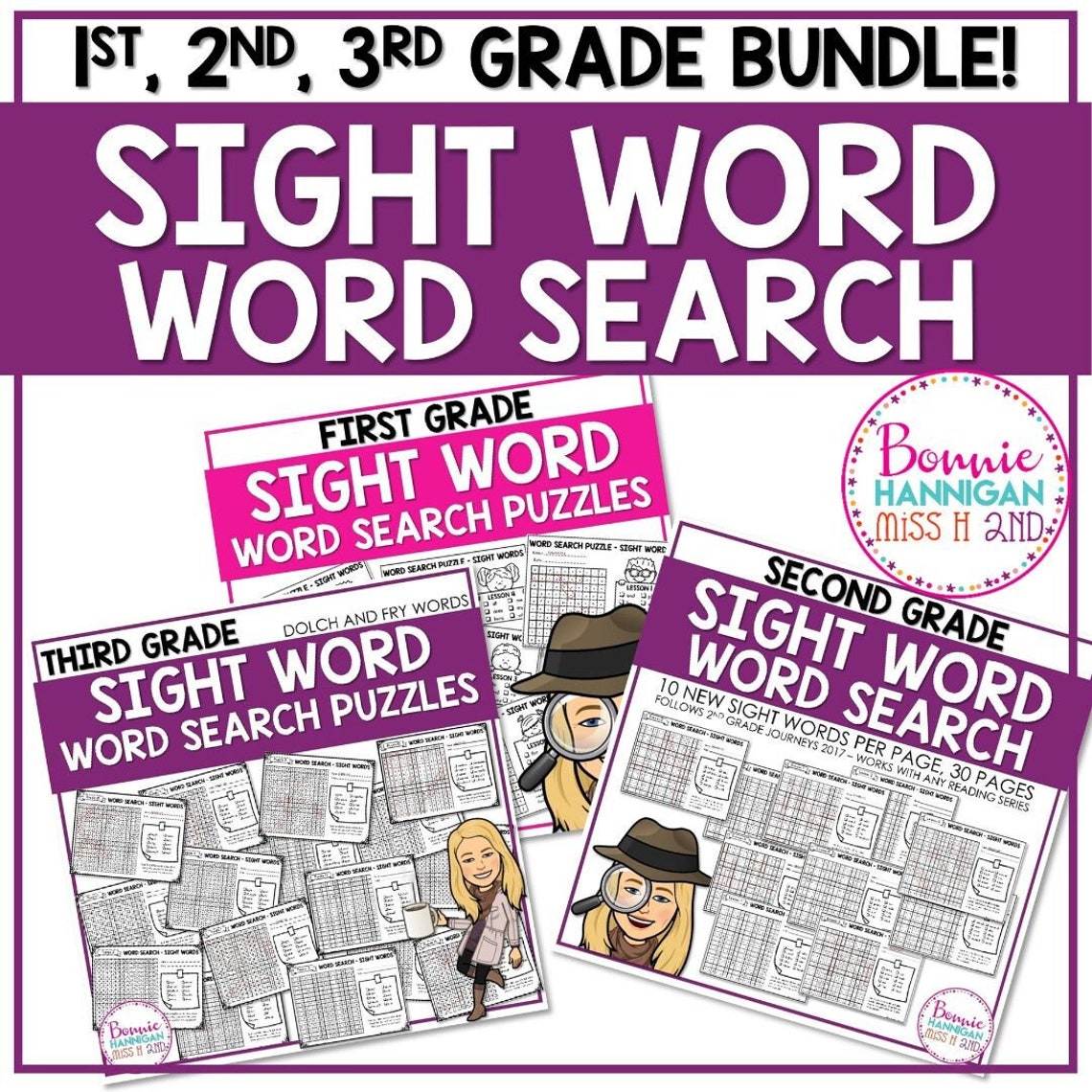 Bundle Word Search Puzzles 1st, 2nd, 3rd Grades Sight Words | Printable ...